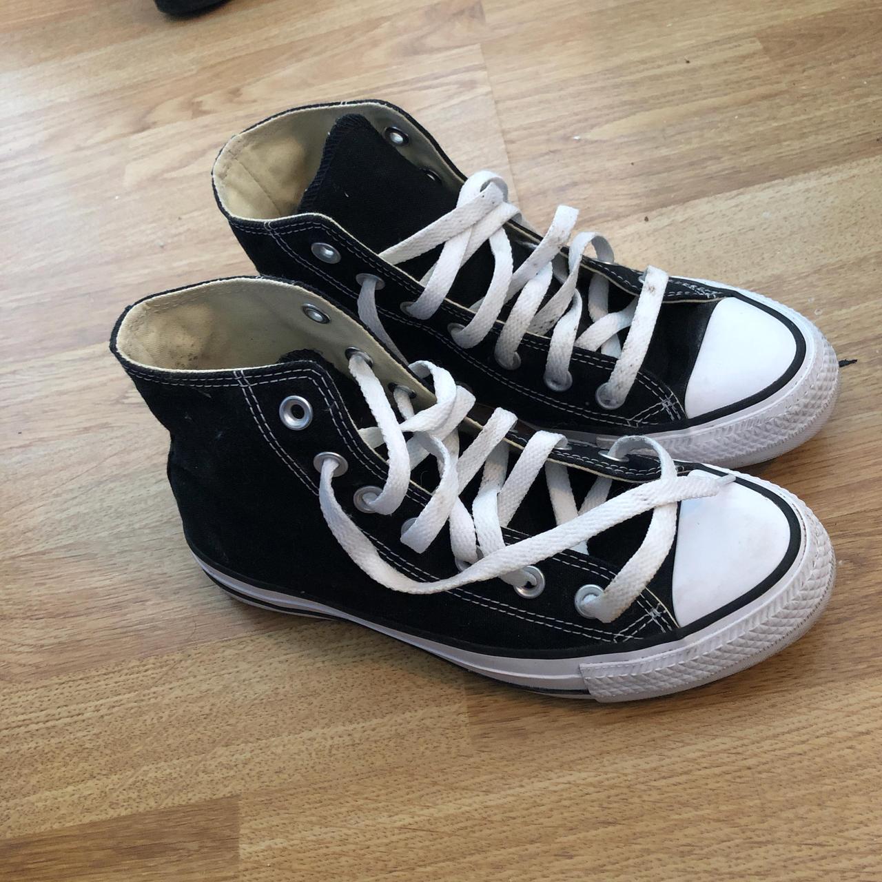 Black and white high top converse Uk size 4 Very... - Depop