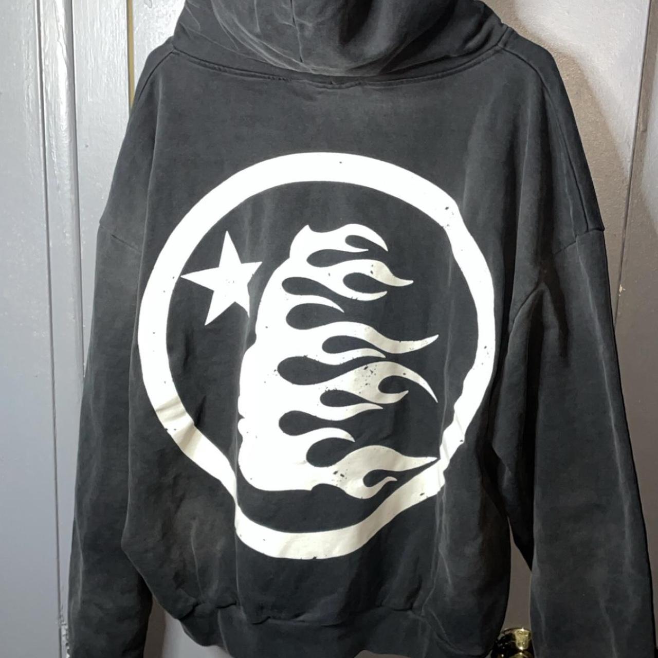 Helstar black hoodie with white star and flames #skater - Depop