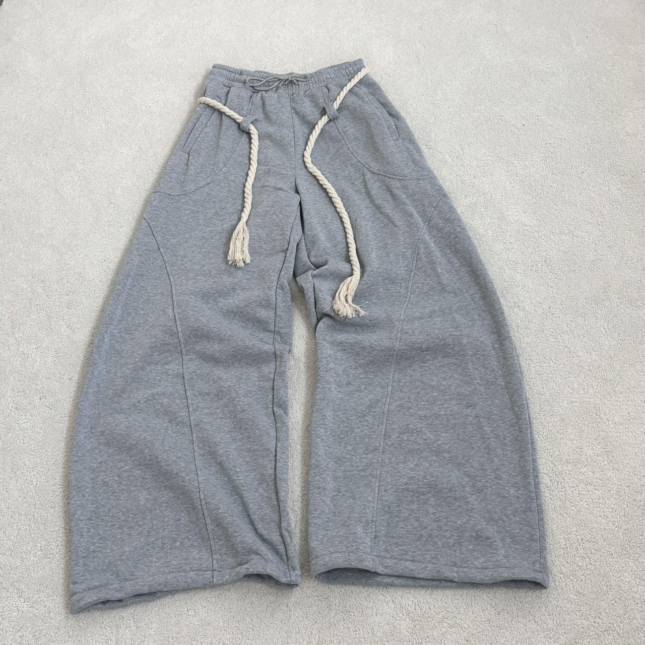 Super baggy grey sweatpants with rope design 15 inch... | Depop