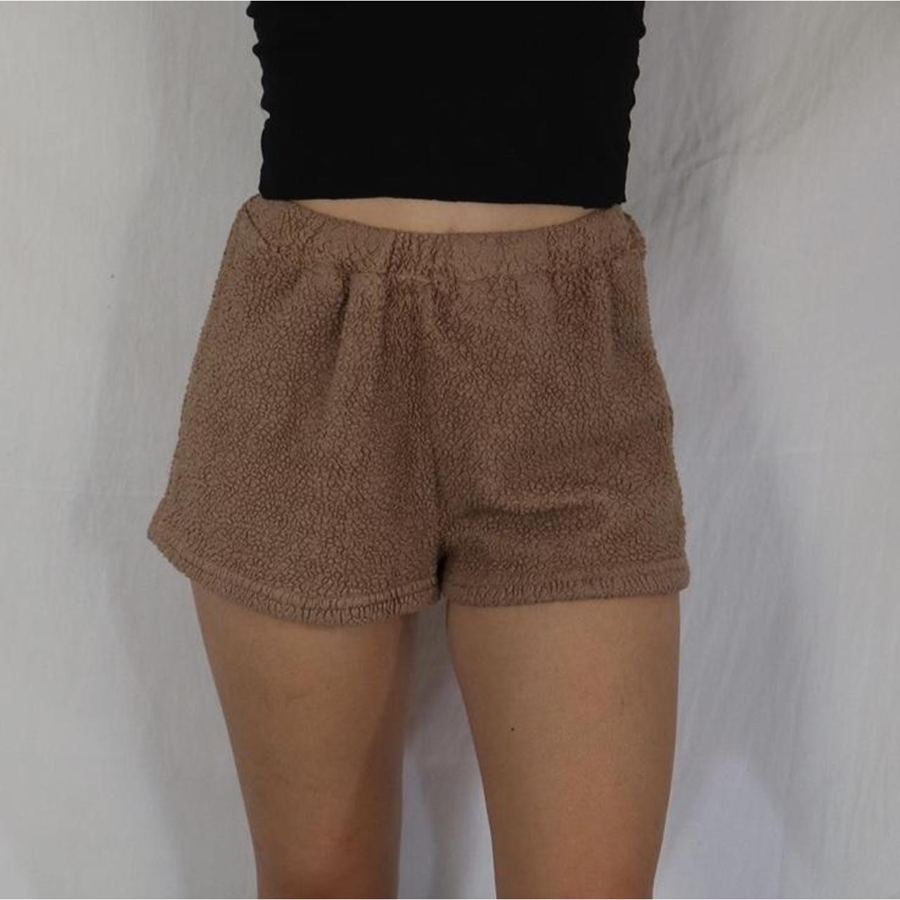 Brown fluffy shorts Teddy fuzzy pants Size... - Depop