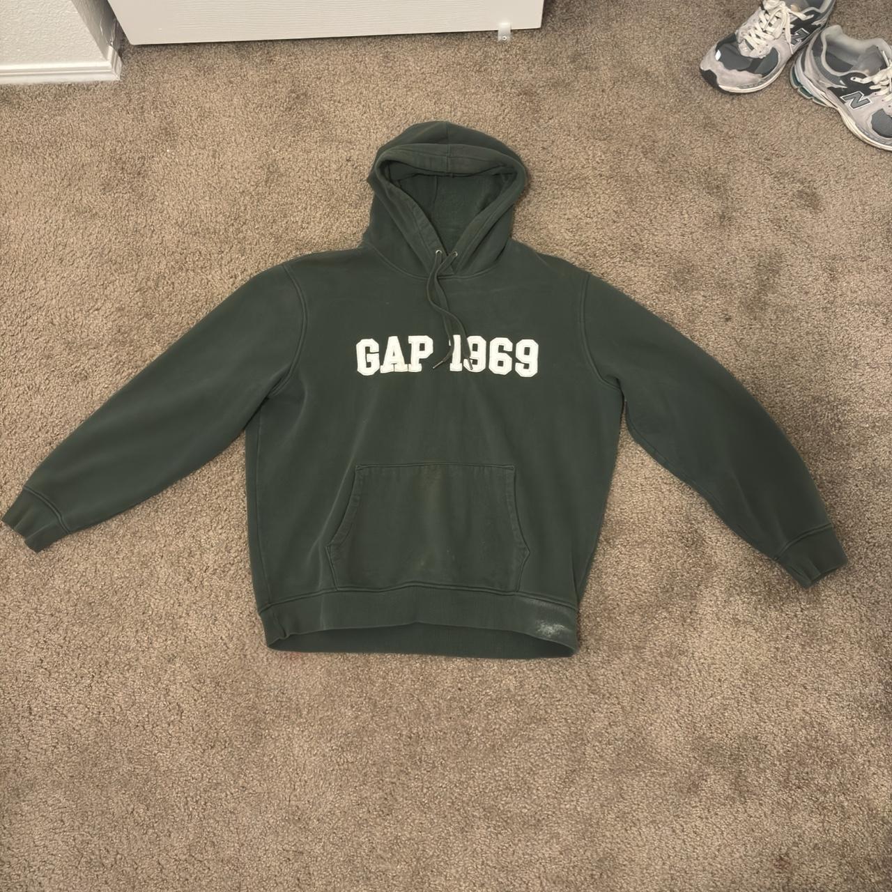 Gap green hoodie with white embroidered logo - Depop