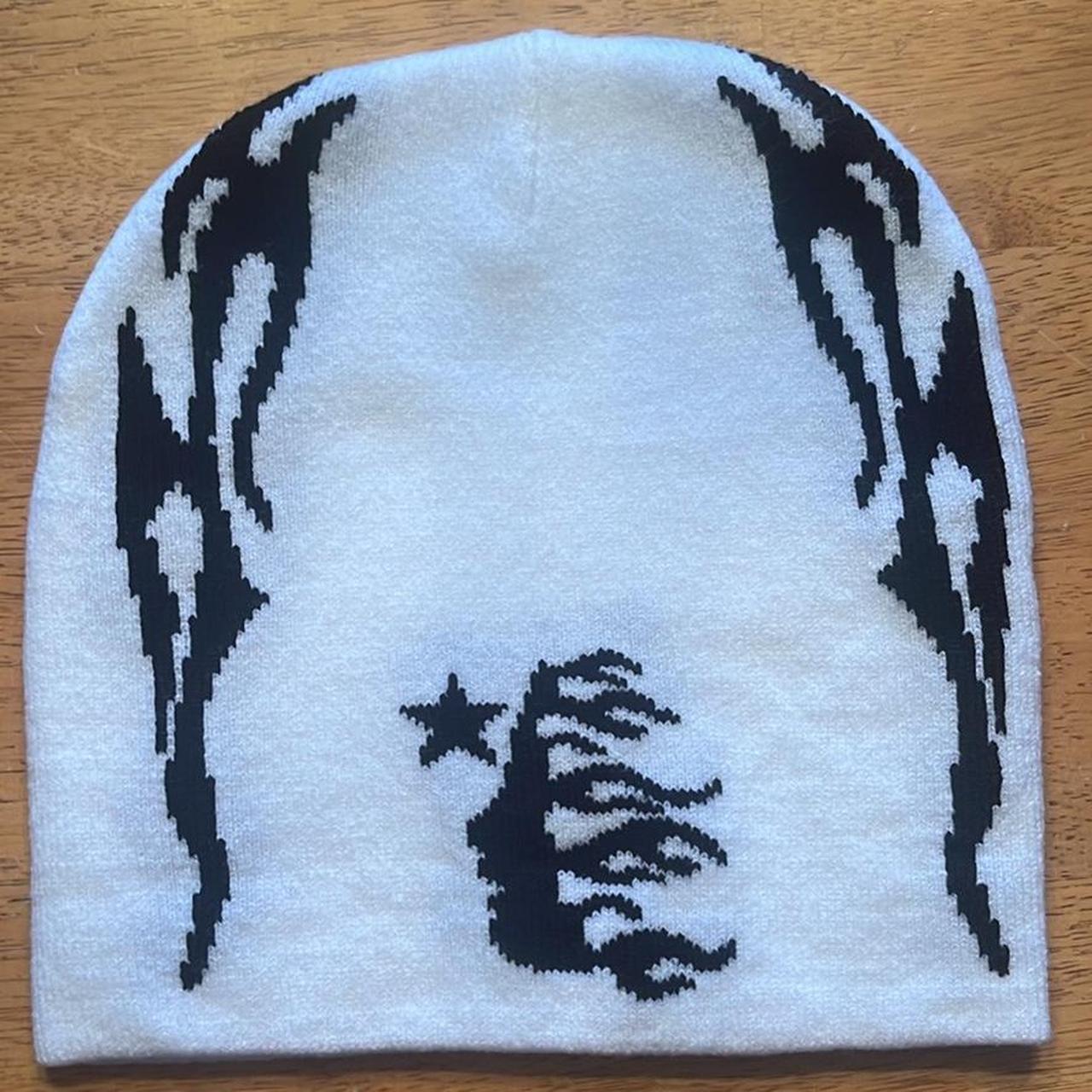Black and white beanie with back print #skater hellstar - Depop