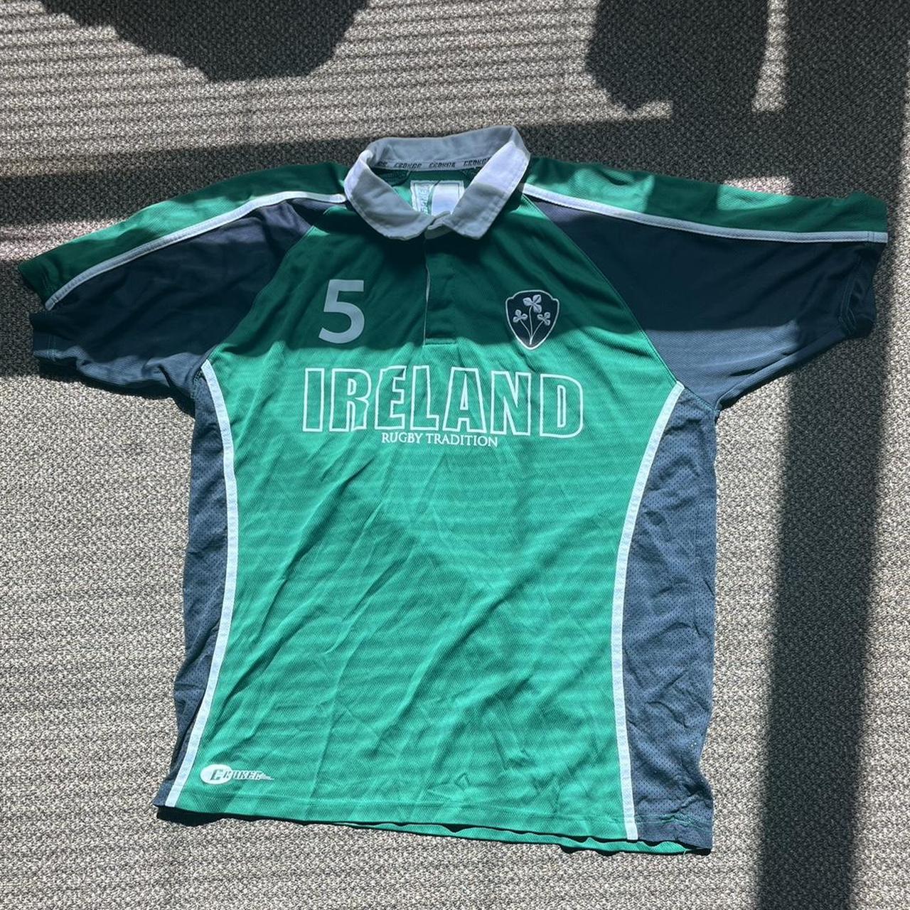 Green and Blue Vintage Ireland Rugby Jersey #rugby - Depop