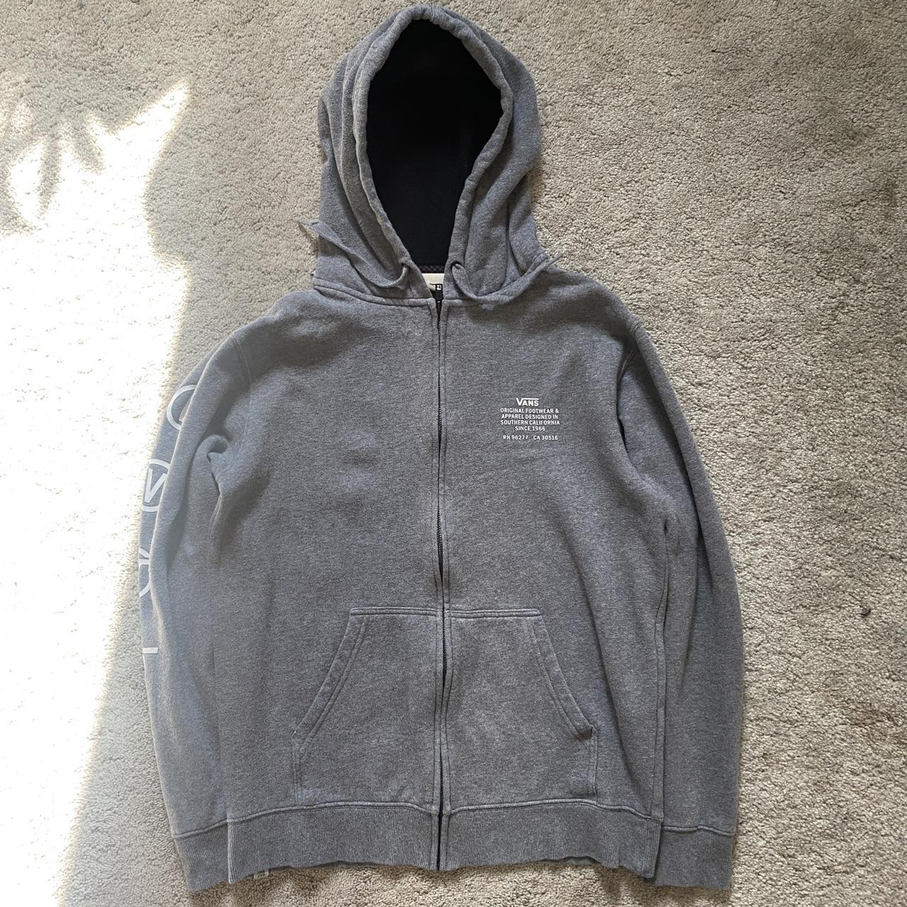 vans grey and black zip up hoodie size:small #vans... - Depop