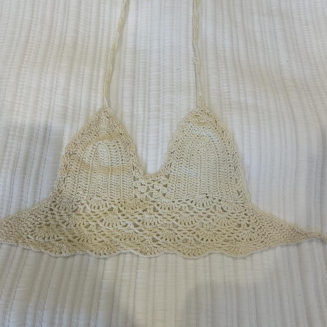 Cream macrame cropped top. No brand. - Depop