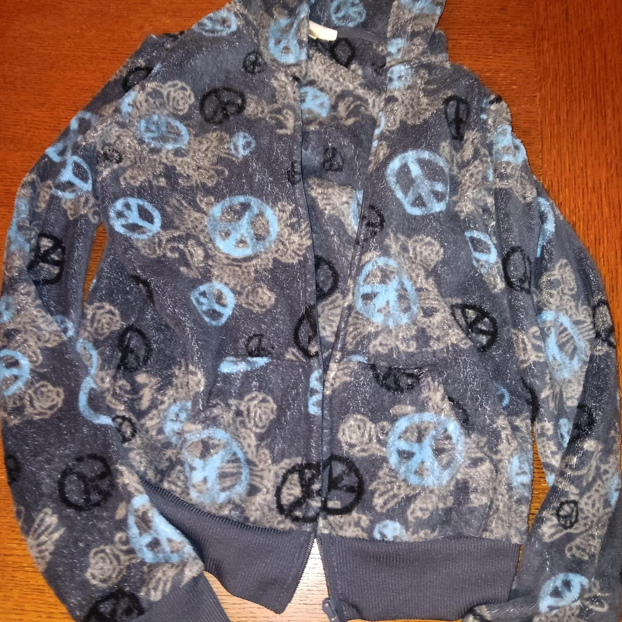Womens size S Grey and blue peace sign jacket DO NOT... - Depop