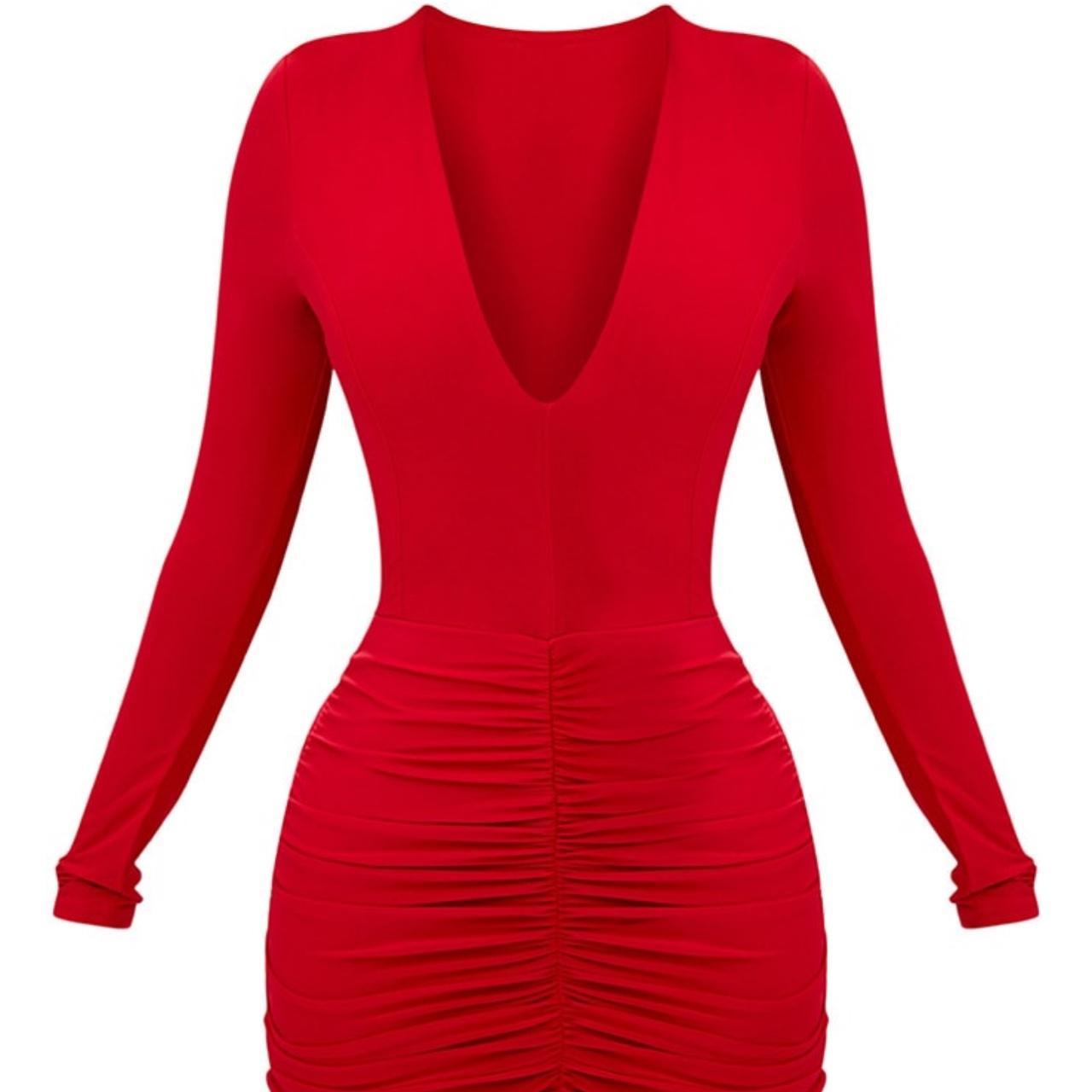 Shape Red Slinky Ruched Mini Dress Never... - Depop