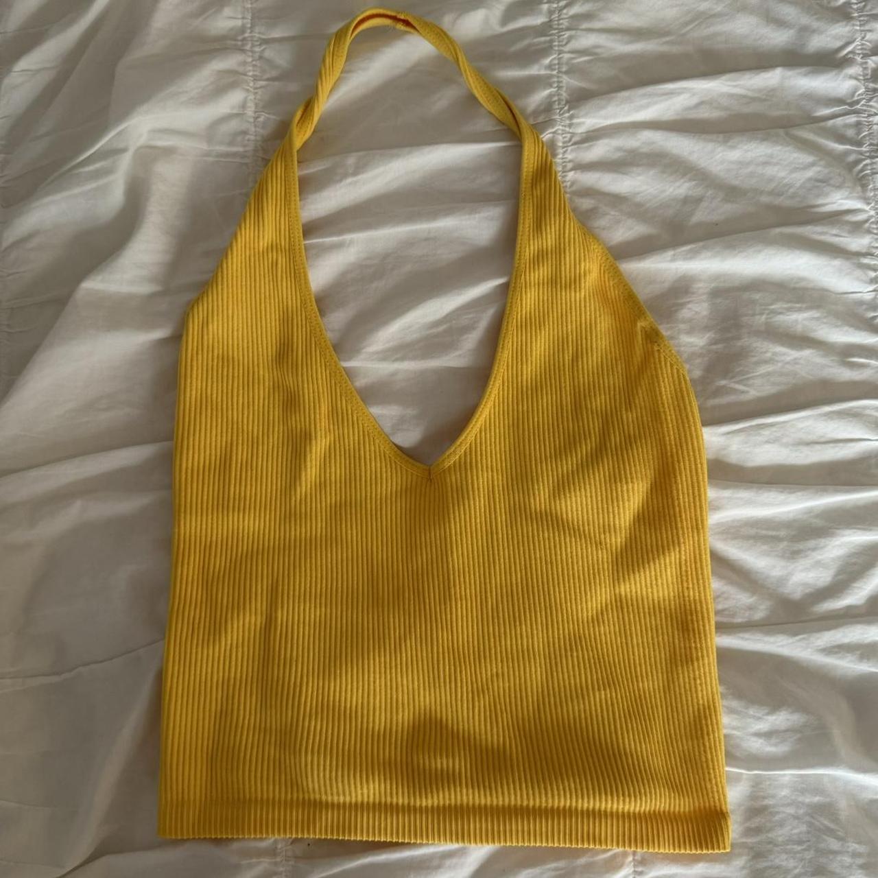 Yellow ribbed halter neck crop top #eurosummer #summer - Depop