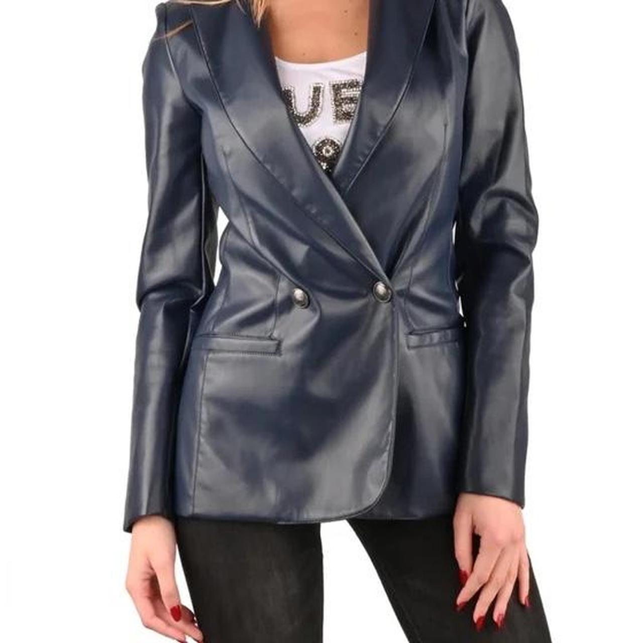 Guess Navy blue leather blazer... | Depop