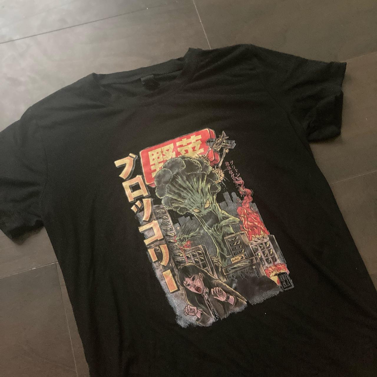 romwe godzilla broccoli japanese graphic tee... | Depop