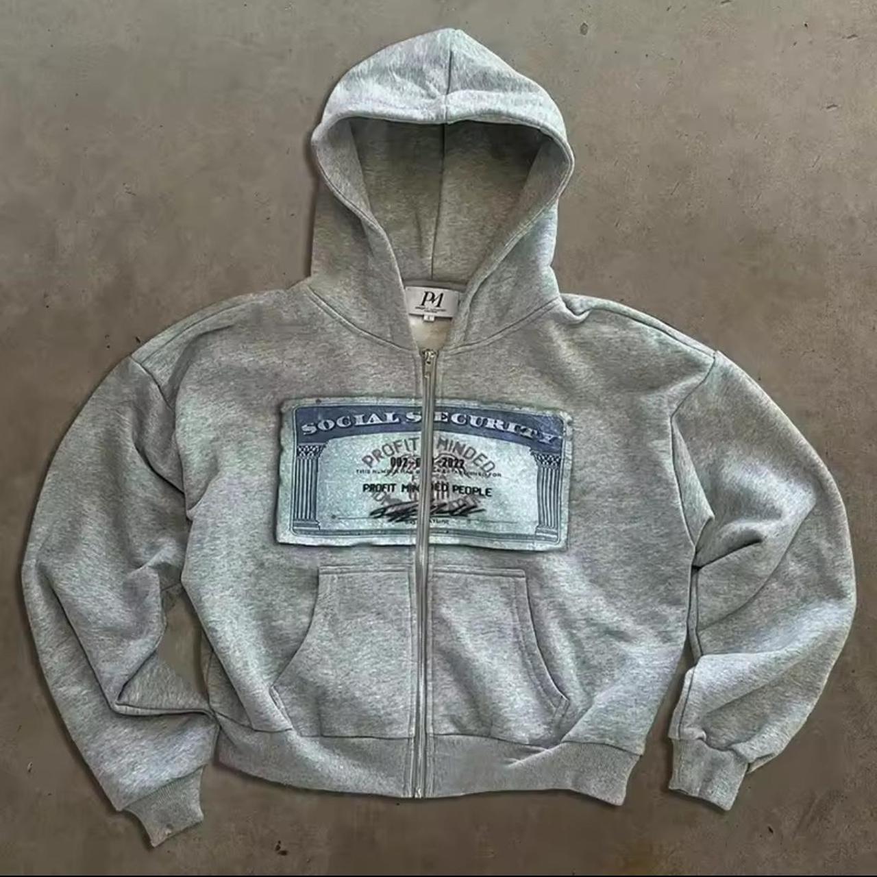 PM Grey Social Security zip up hoodie Size Small,... | Depop