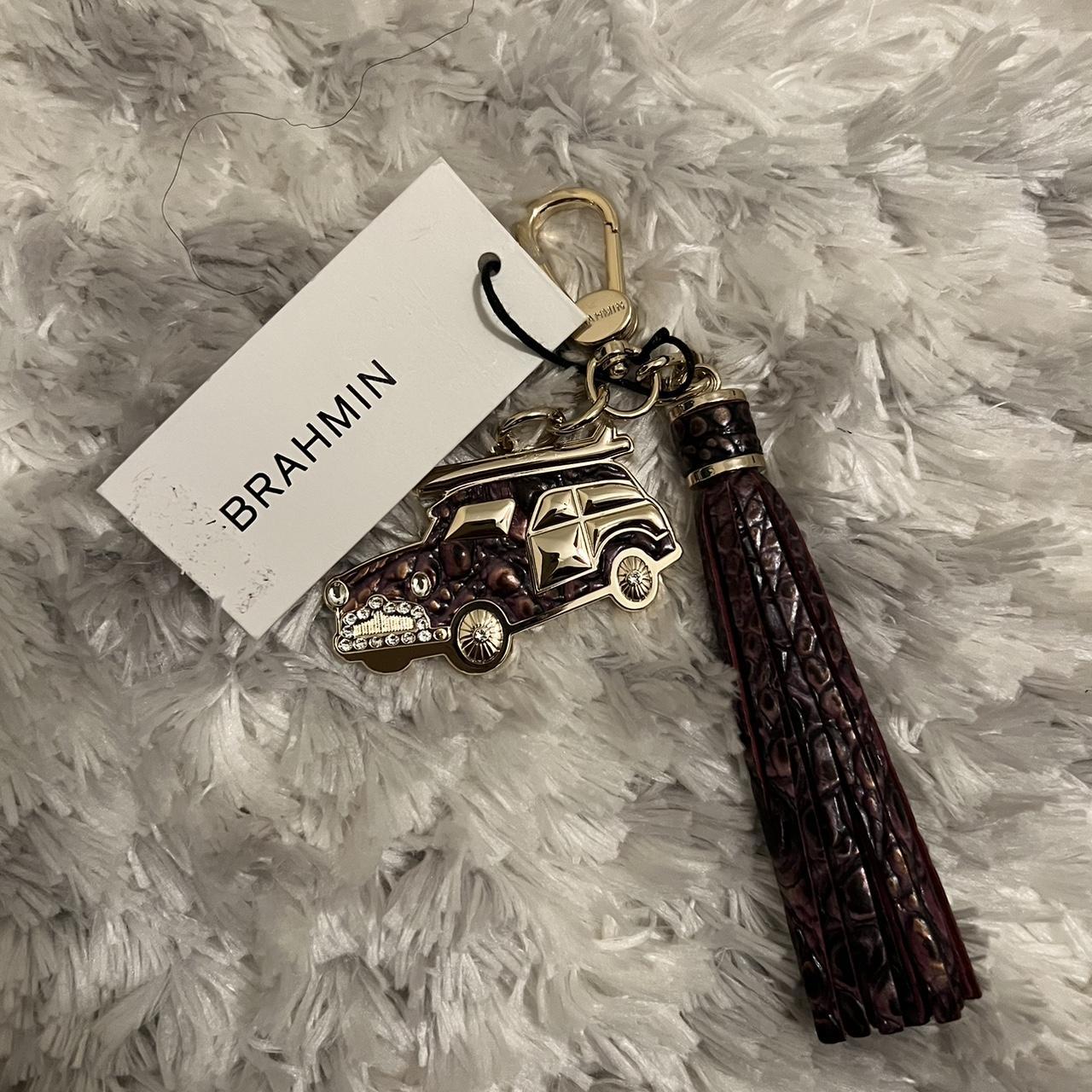 Brahmin purple leather tassel keychain... | Depop