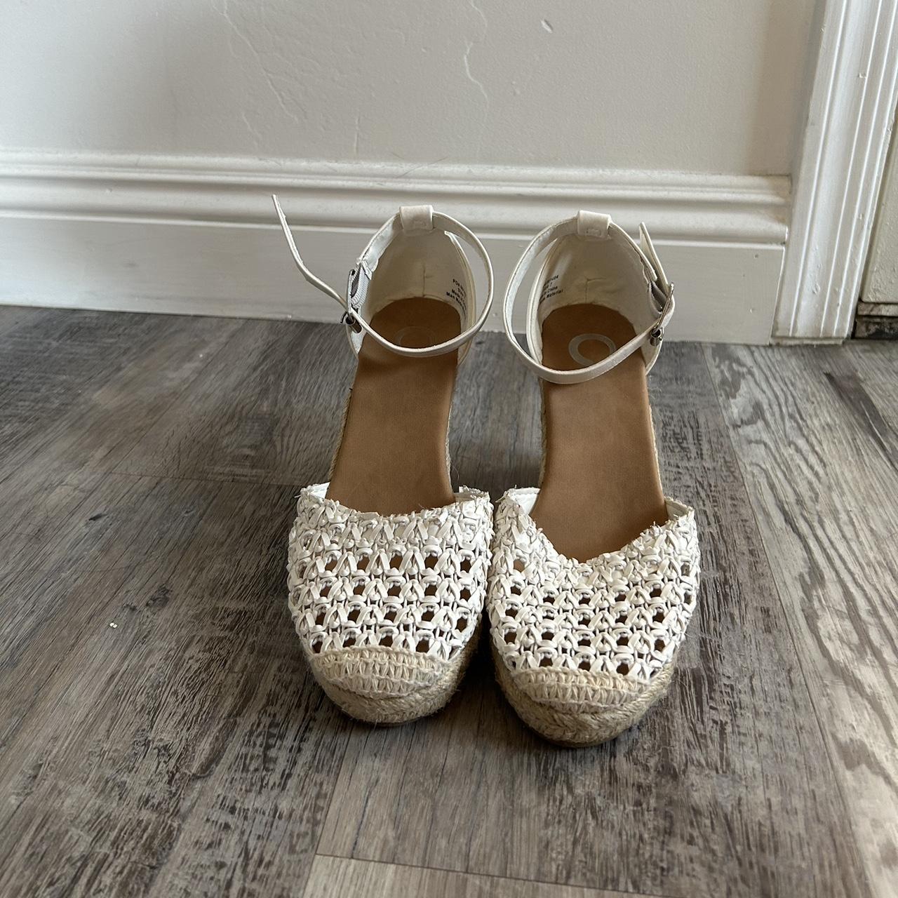 White and cream espadrille wedges with a boho,... - Depop