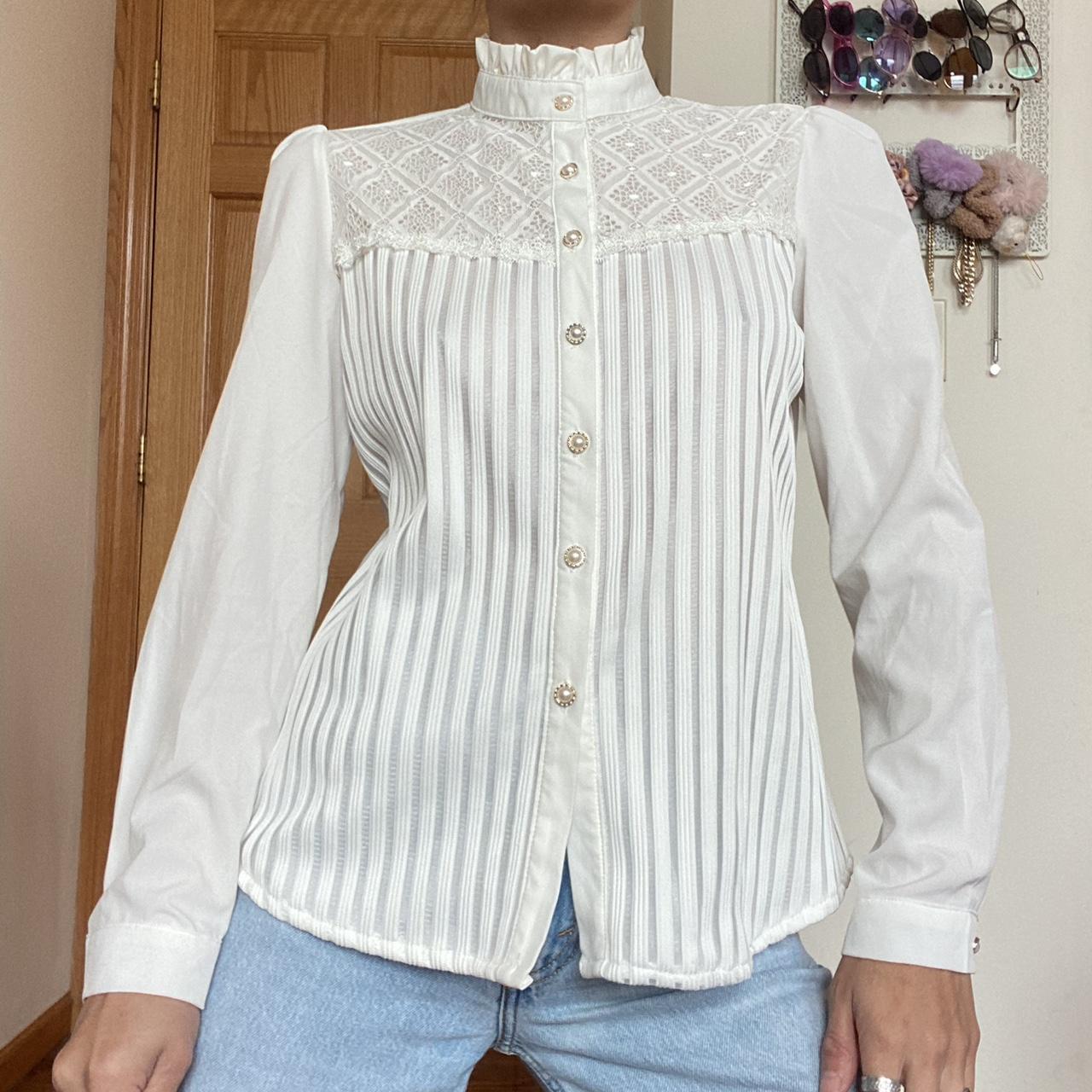 vintage button down. white. has beautiful victorian... | Depop