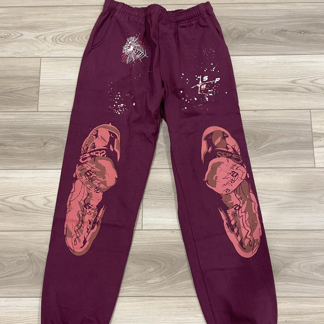 Sp5der worldwide ysl maroon red web streetwear basic... - Depop