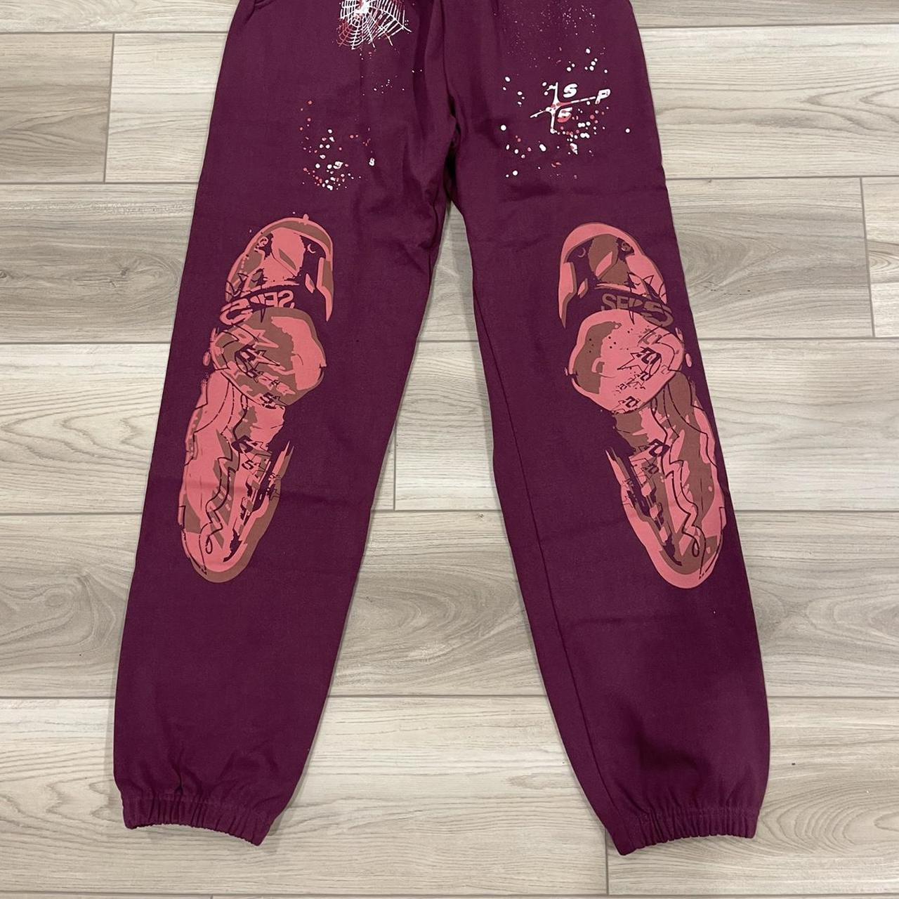 Sp5der worldwide ysl maroon red web streetwear basic... - Depop