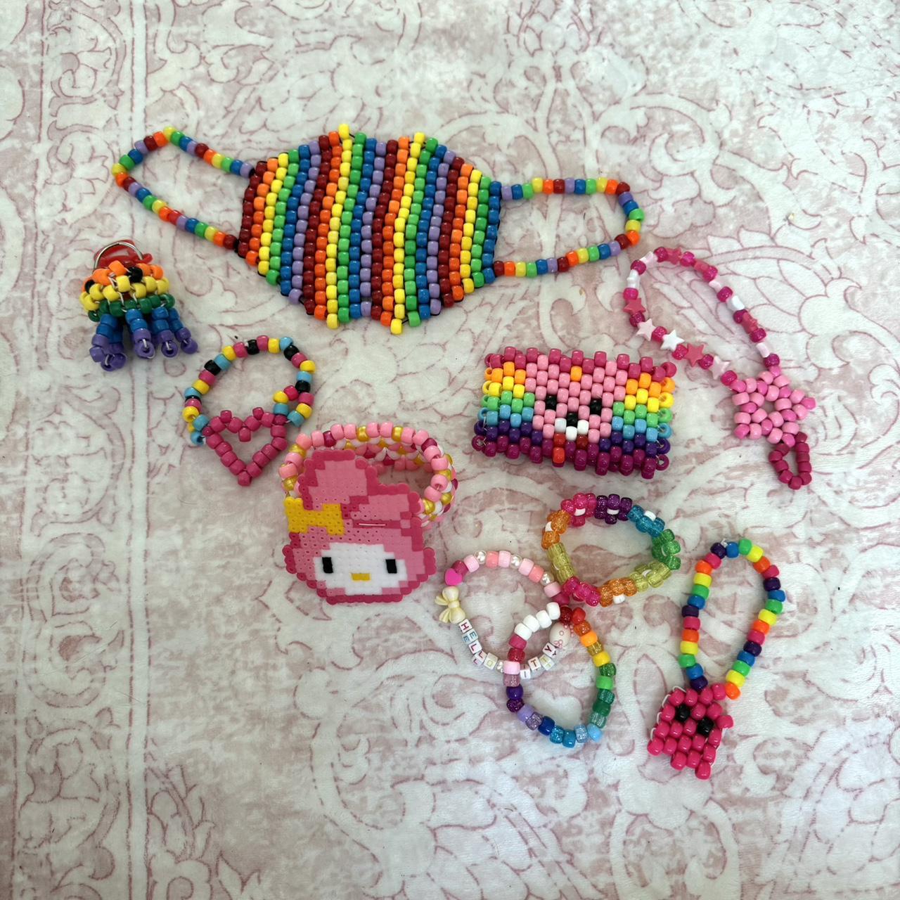 Handmade kandi bundle! Includes 2 singles, 3 shaped... - Depop