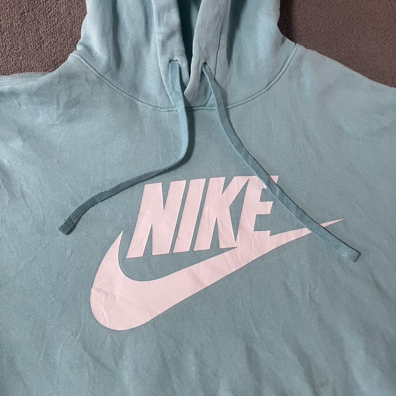 Nike tick / swoosh logo hoodie Turquoise / light... | Depop