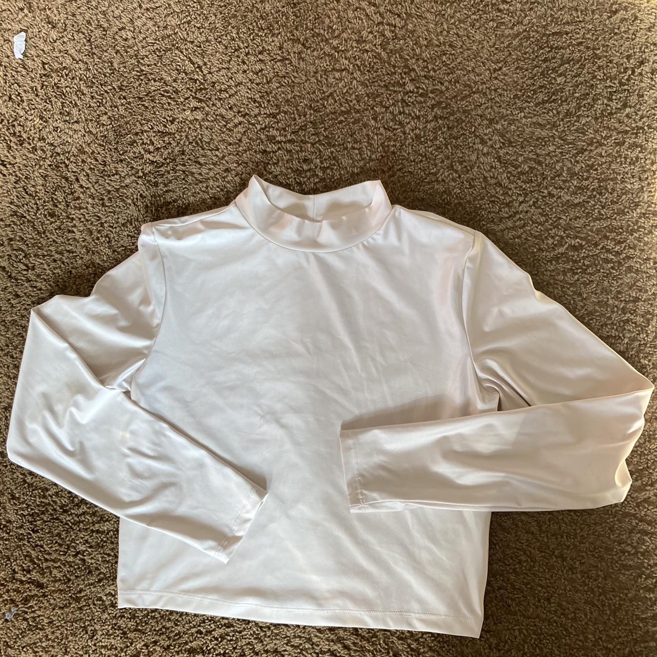 Cream white silky smooth crop long sleeve top with... - Depop
