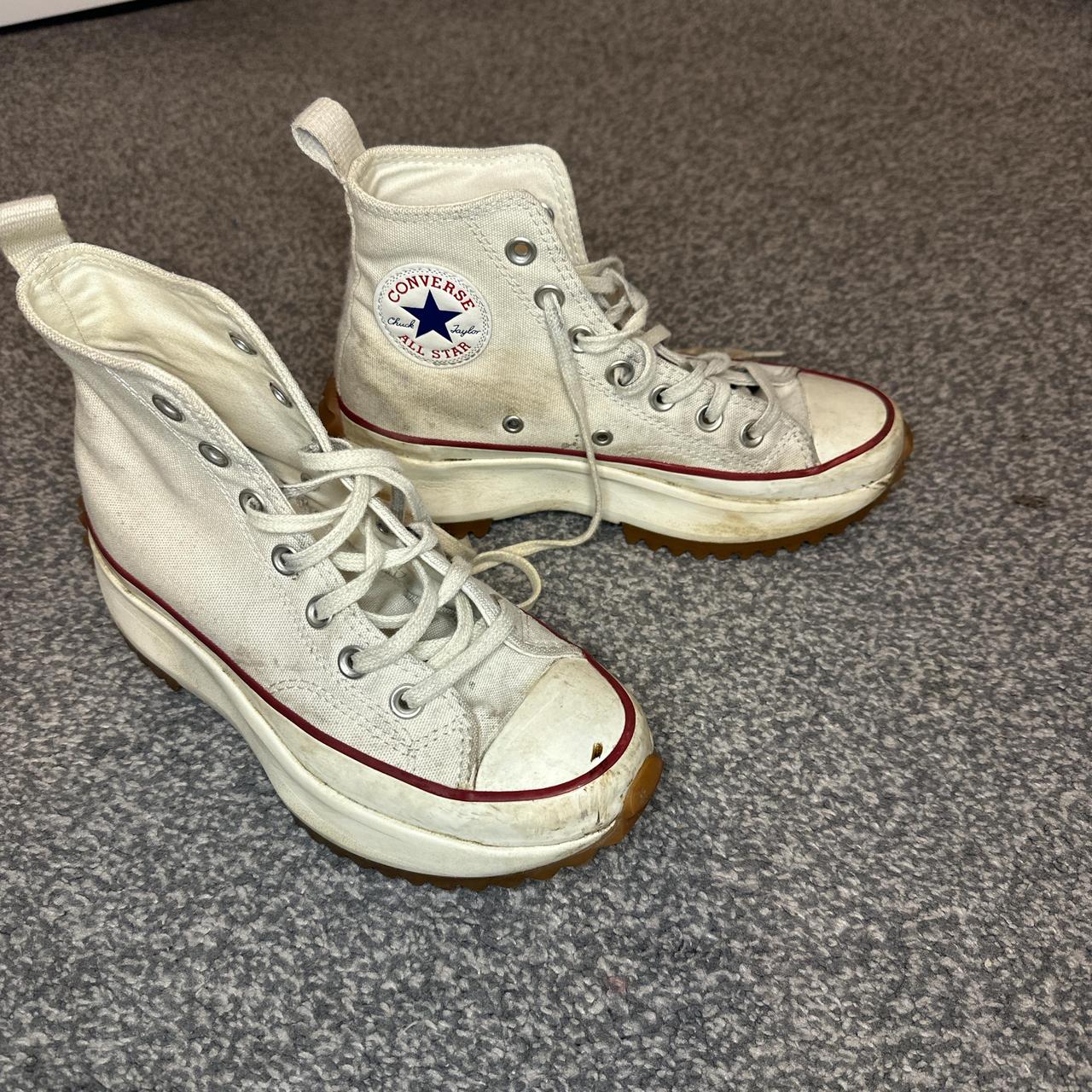 Cream coloured ultra platform converse well worn,... - Depop