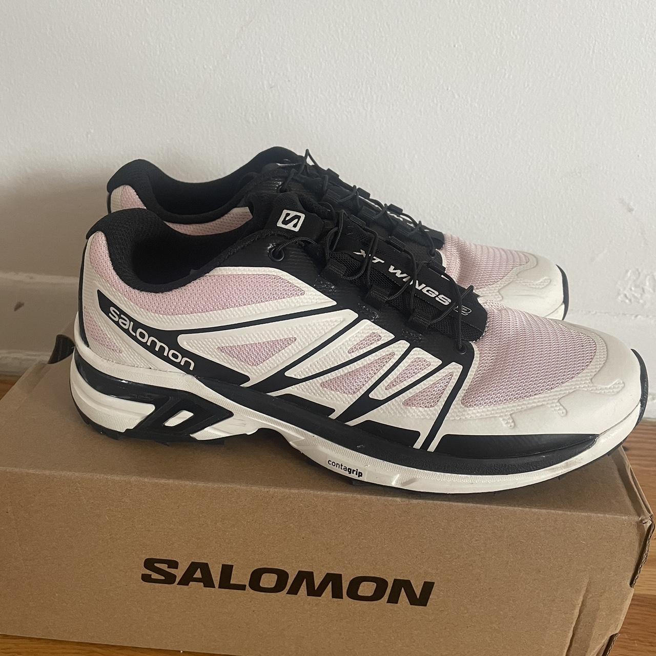 Salomon Women's Pink and Cream Trainers | Depop