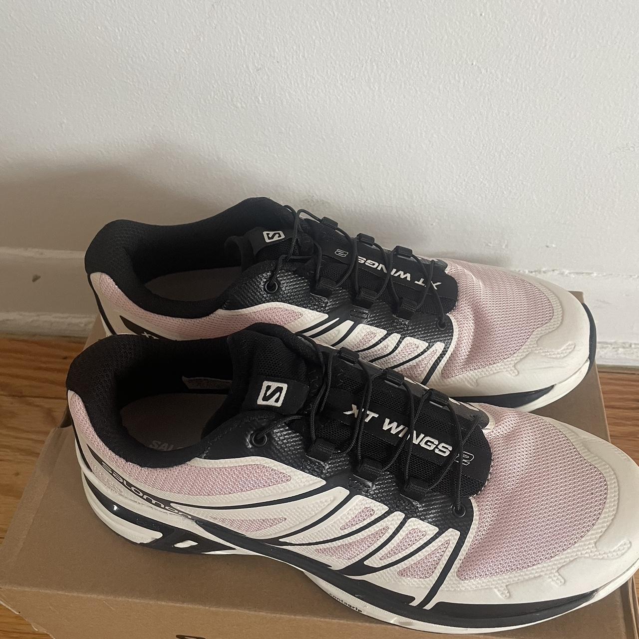 Salomon Women's Pink and Cream Trainers | Depop