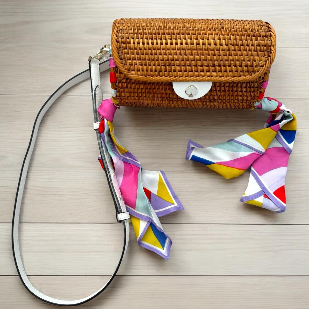 Unworn Kate Spade Cylinder natural wicker Crossbody... - Depop