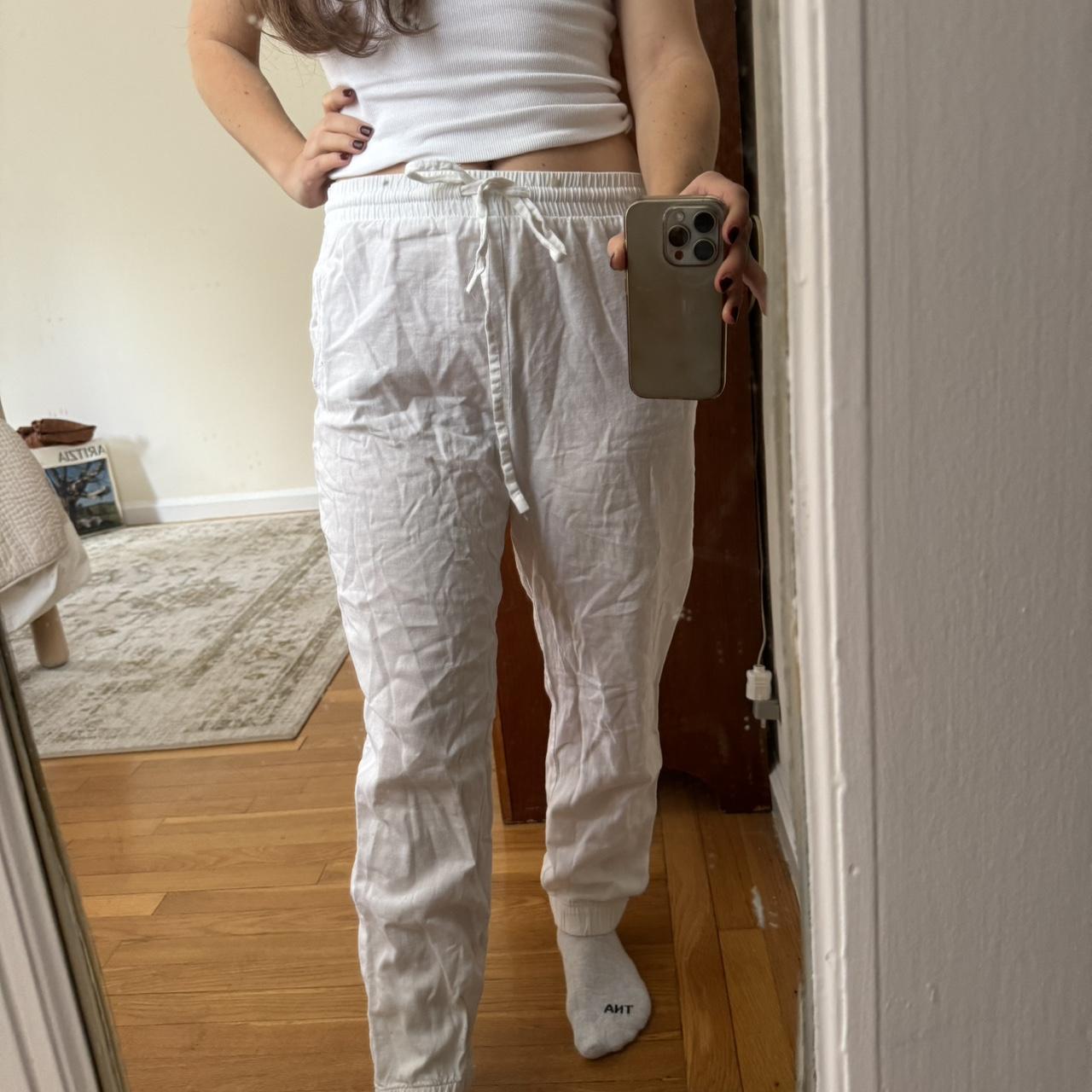 Love tree Los Angeles white linen-feel beachy pants... - Depop