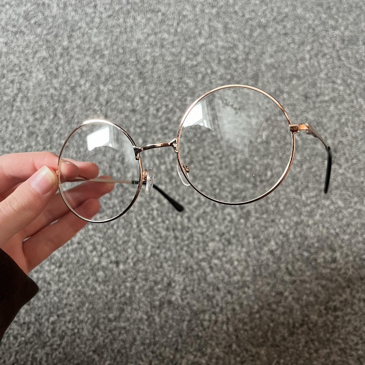 Round gold metal frame glasses with clear lens #y2k... - Depop