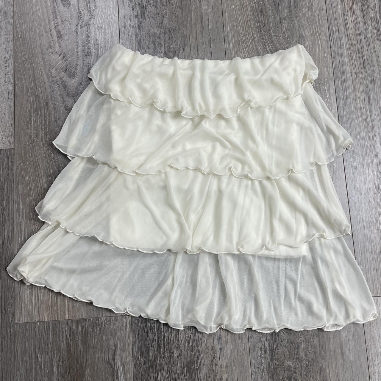 White layered ruffle jellyfish skirt with elastic... - Depop