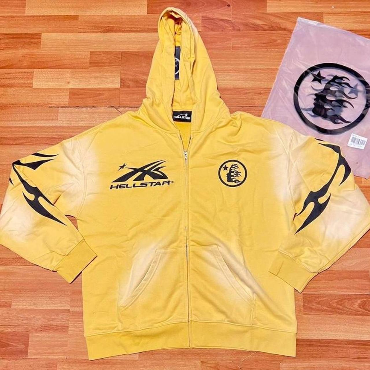 Hellstar Yellow Zip Up Hoodie size:M - Depop