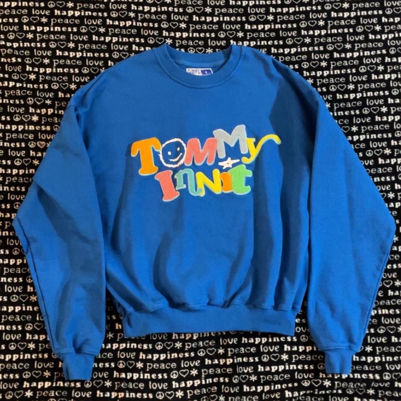 Tommy Innit blue sweatshirt with multi-coloured... - Depop