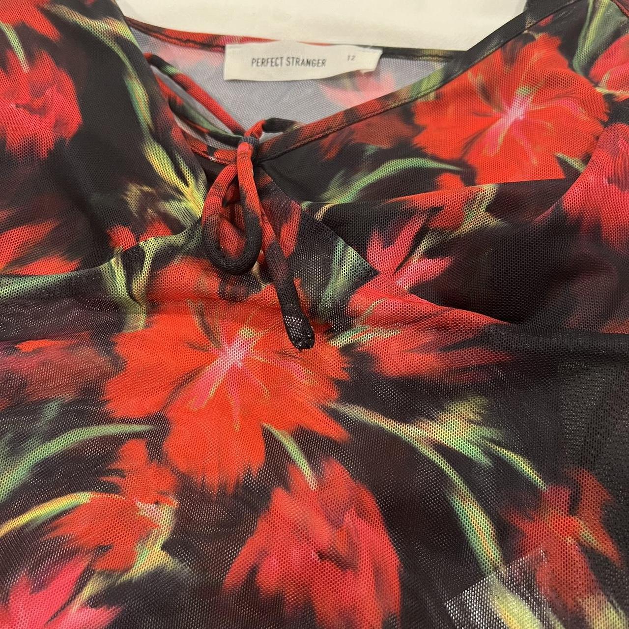 Perfect Stranger Red Floral Mesh Top RRP: $50 Size... - Depop