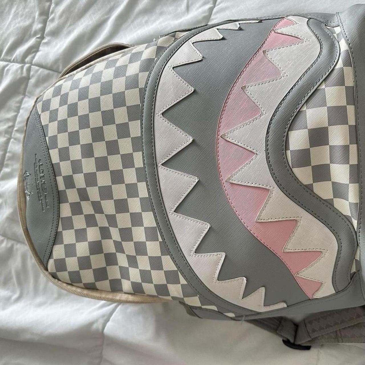 Pink and grey sprayground backpack - Depop