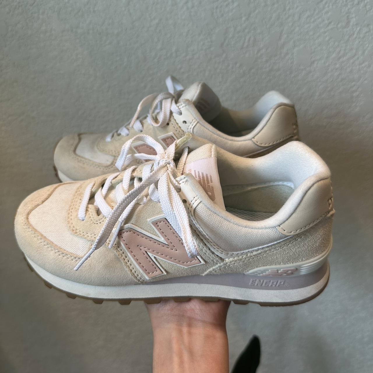 Pink, cream, and tan new balance shoes size womens... - Depop