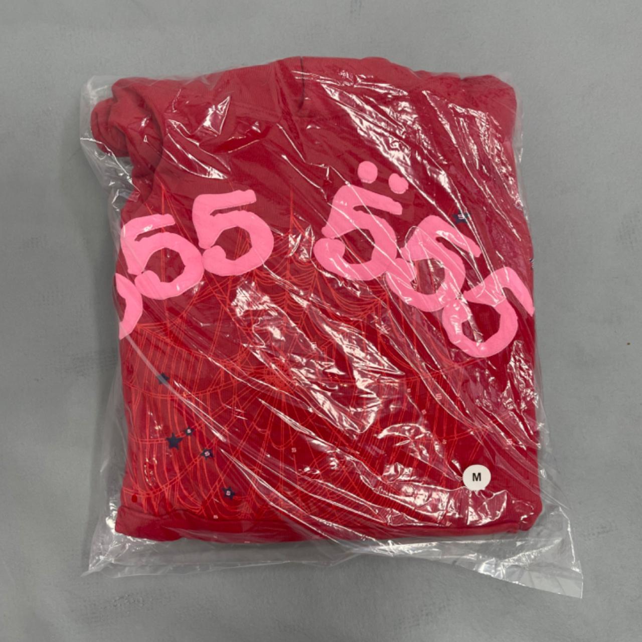 555 Red Sp5der Hoodie - Depop