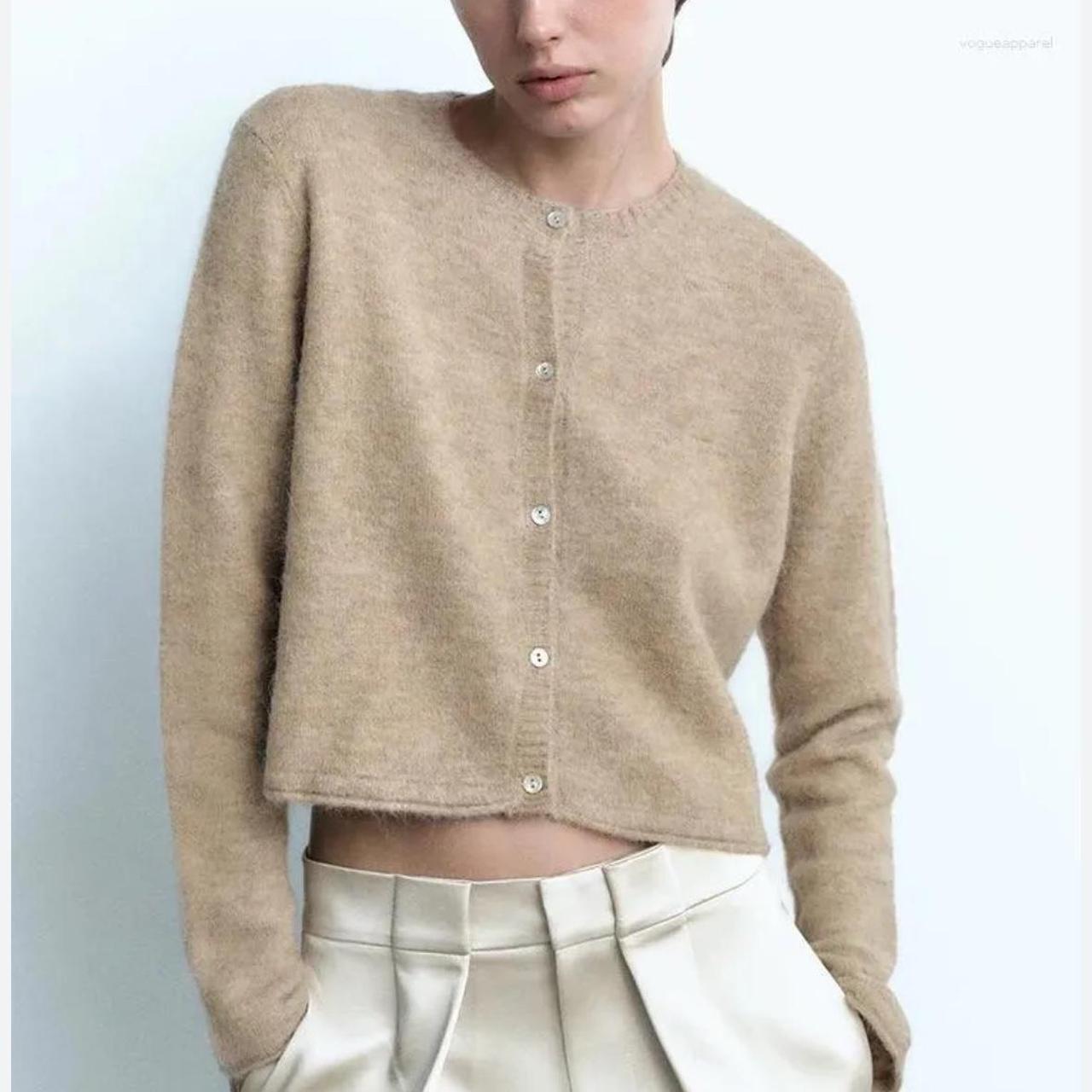 Tan Wool-Blend Cardigan This timeless tan cardigan... - Depop