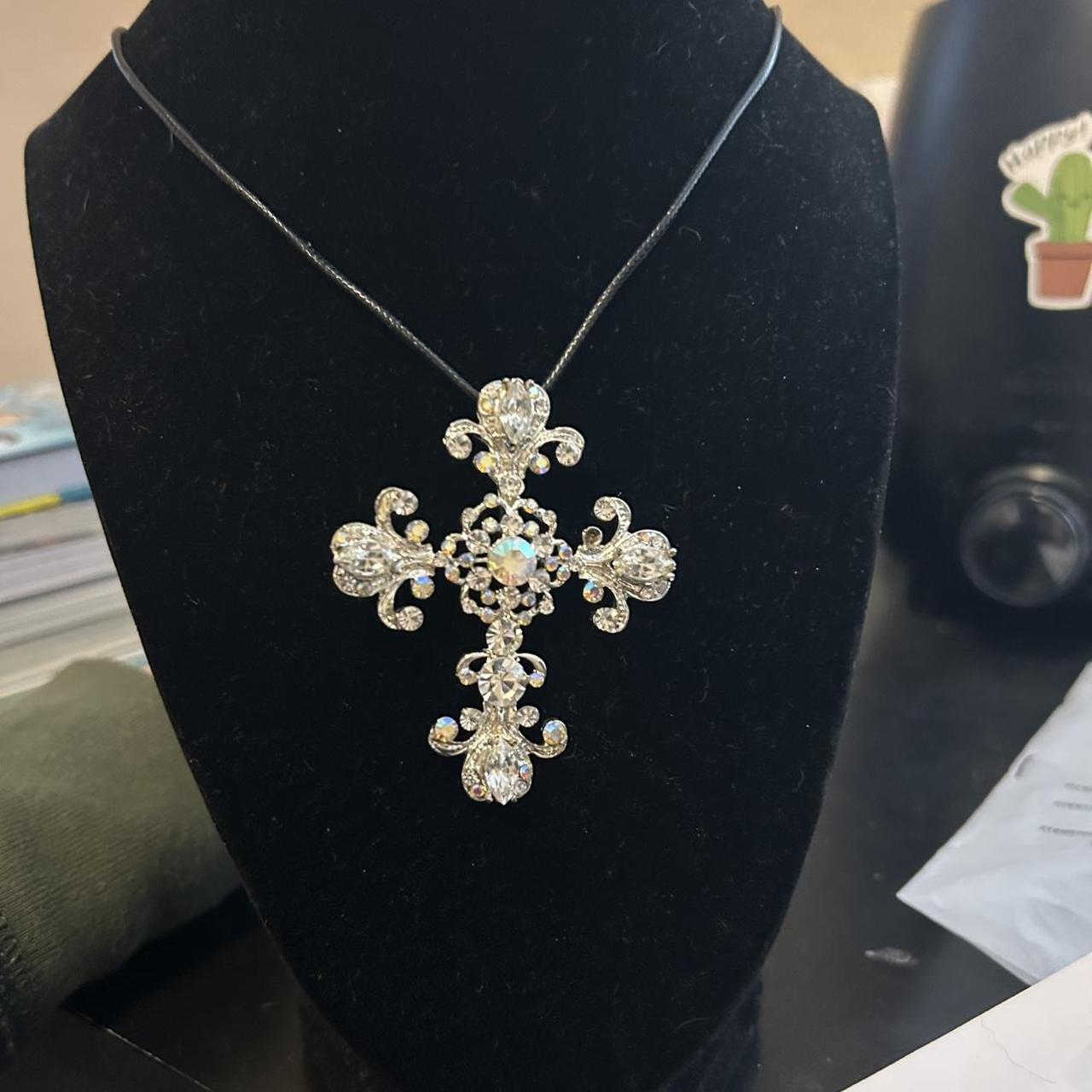 Blinged y2k cross necklace! Handmade and super... - Depop