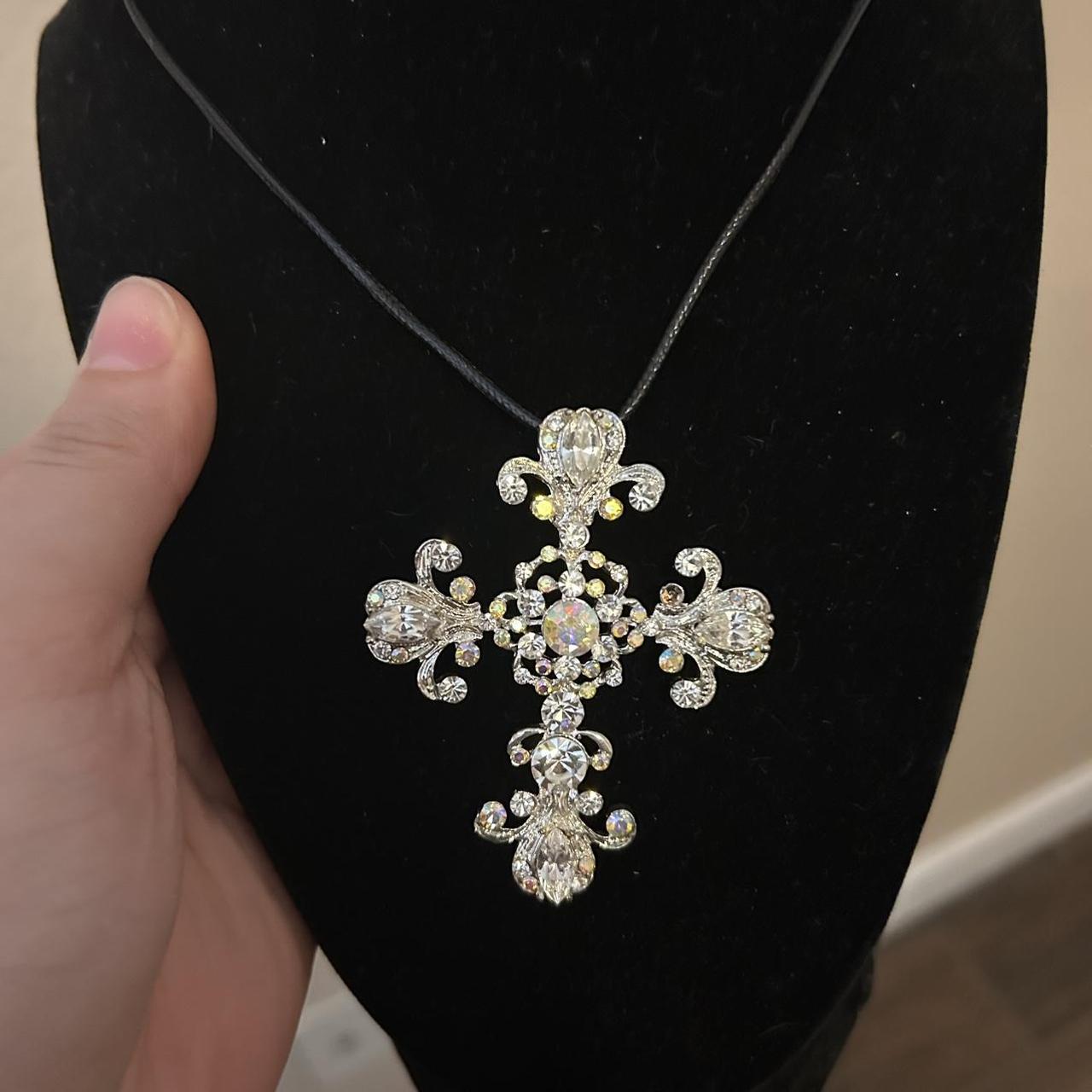 Blinged y2k cross necklace! Handmade and super... - Depop
