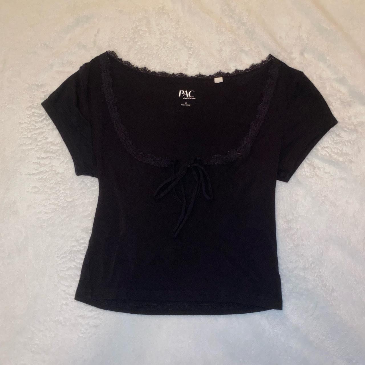black crop top w lace & tie front detail *FREE... - Depop