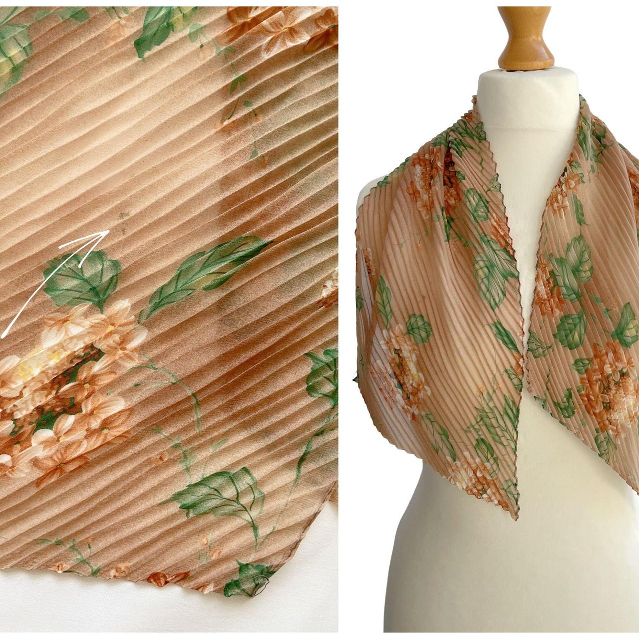 Vintage Long Pleated Floral Autumnal Scarf /... - Depop
