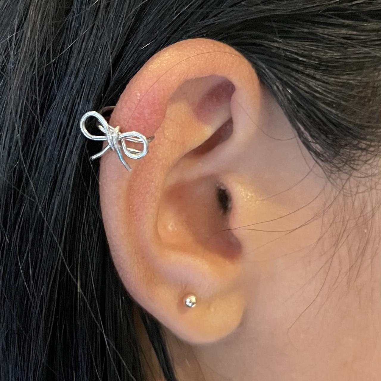 Handmade silver bow ear cuff for left ear, no... - Depop