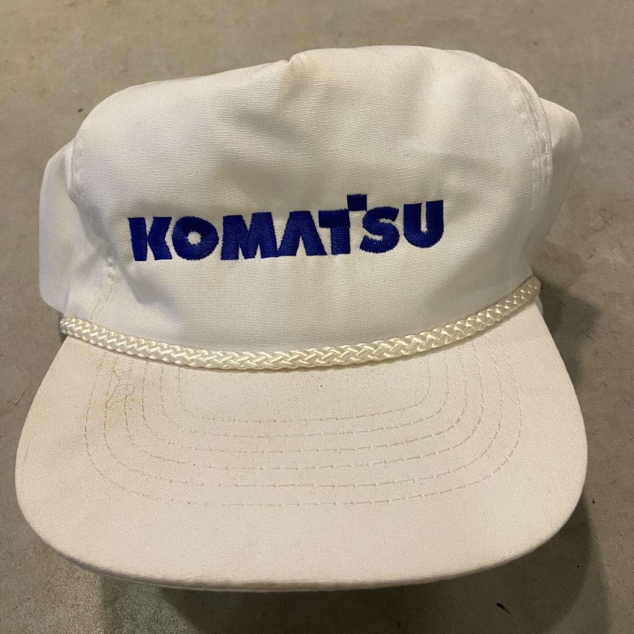 Komatsu white and blue snapback hat - Depop