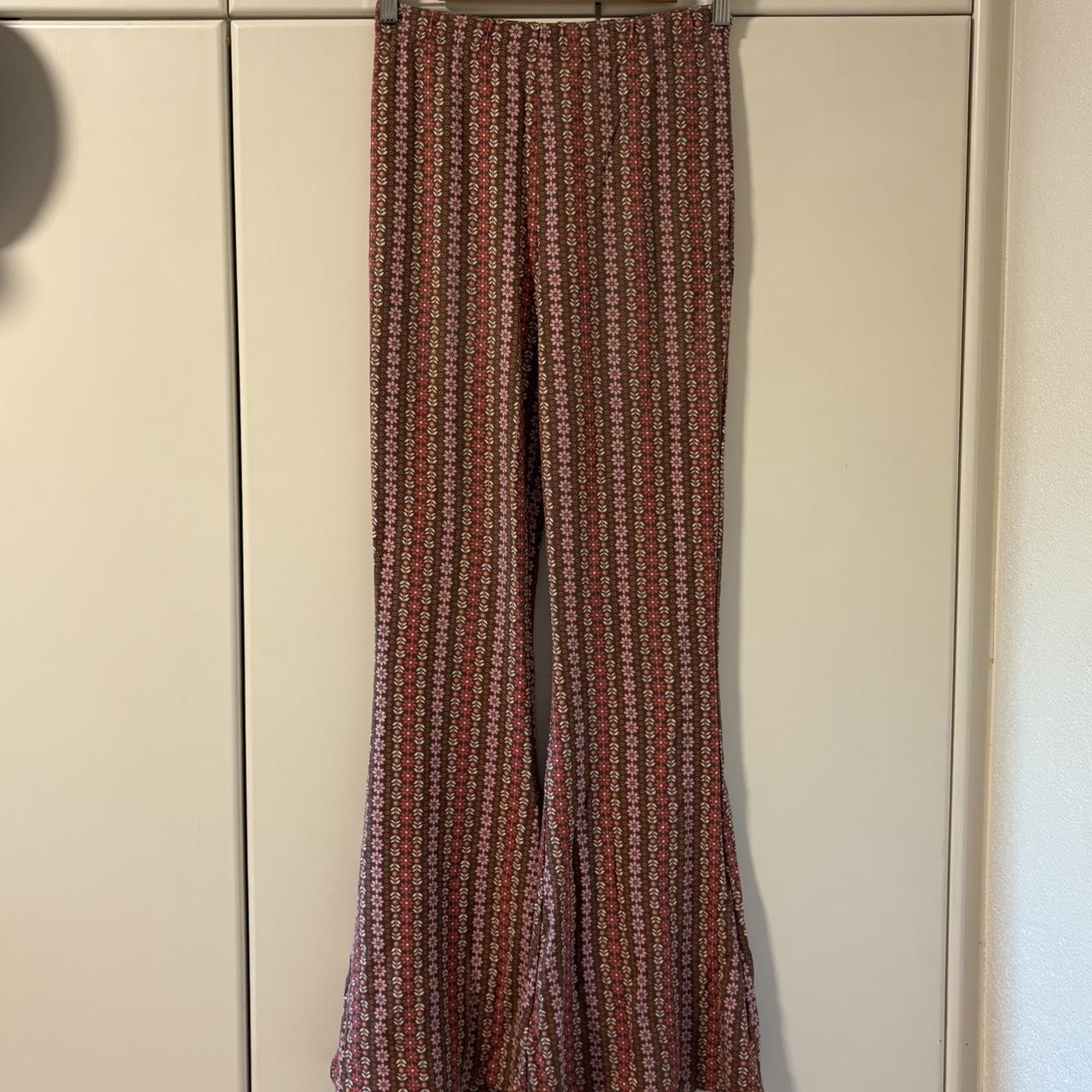 ghanda flower stretchy flared pants size 10 super... - Depop