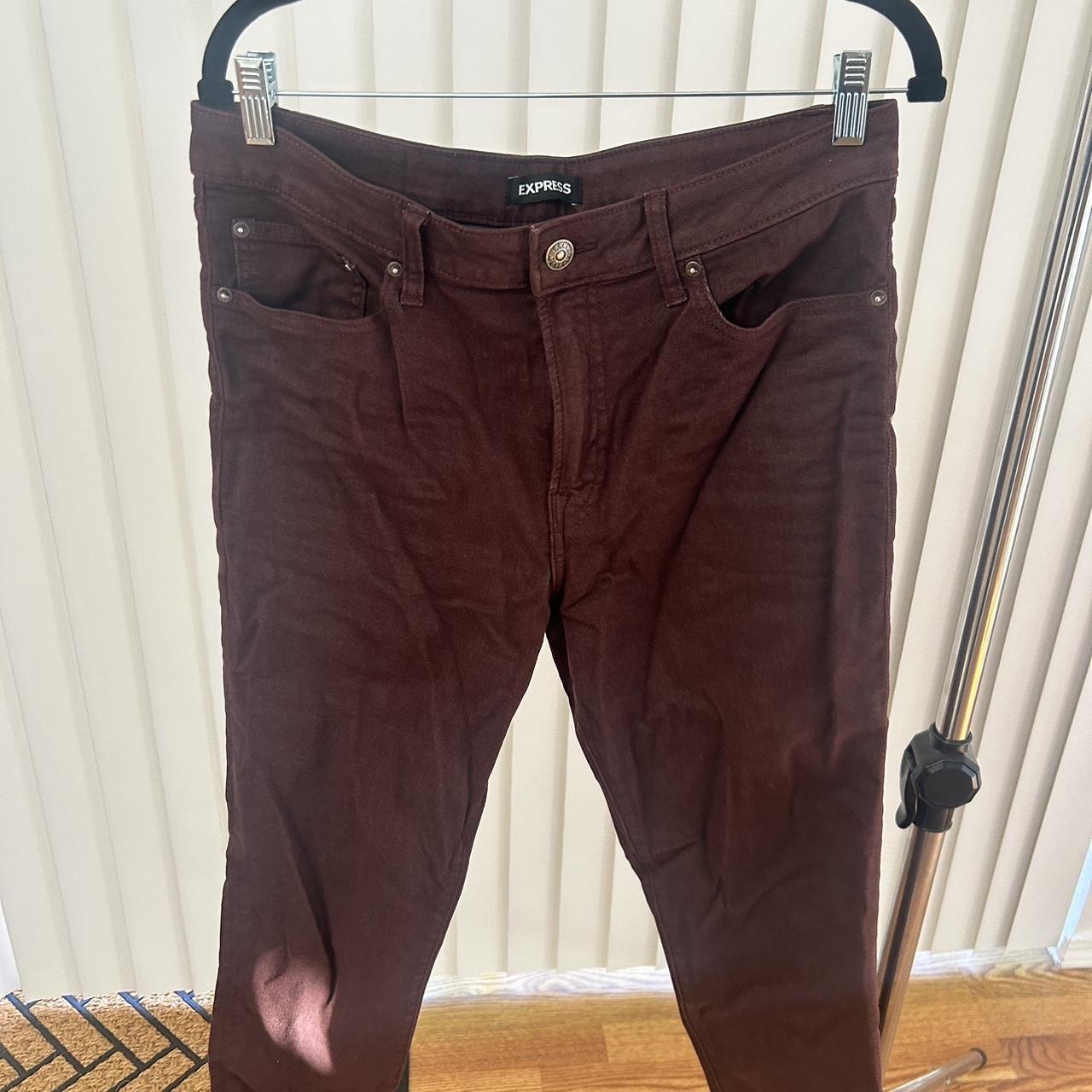 Men’s burgundy express skinny jeans. Barely worn,... | Depop