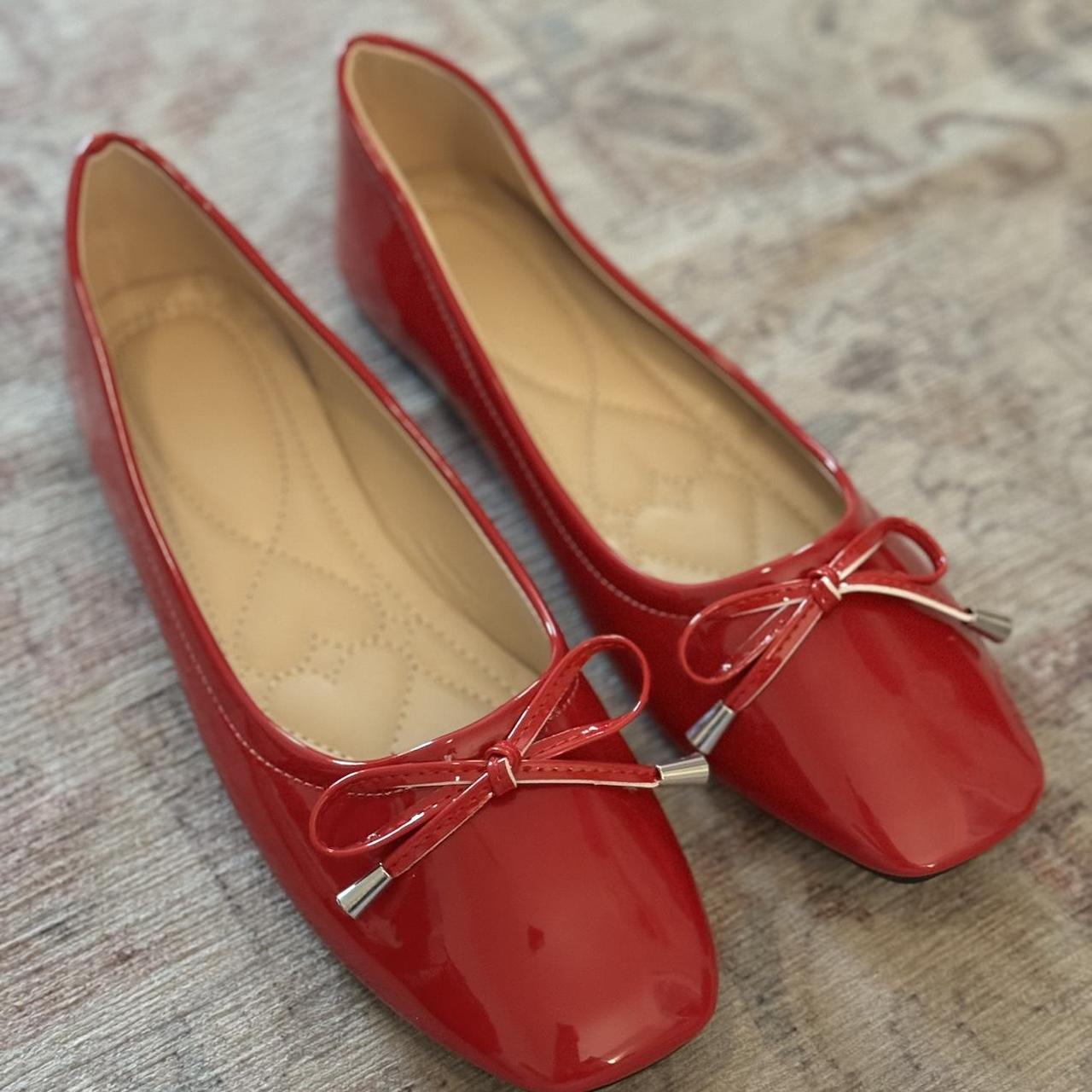 BRAND NEW Red patent leather ballet flats with... - Depop