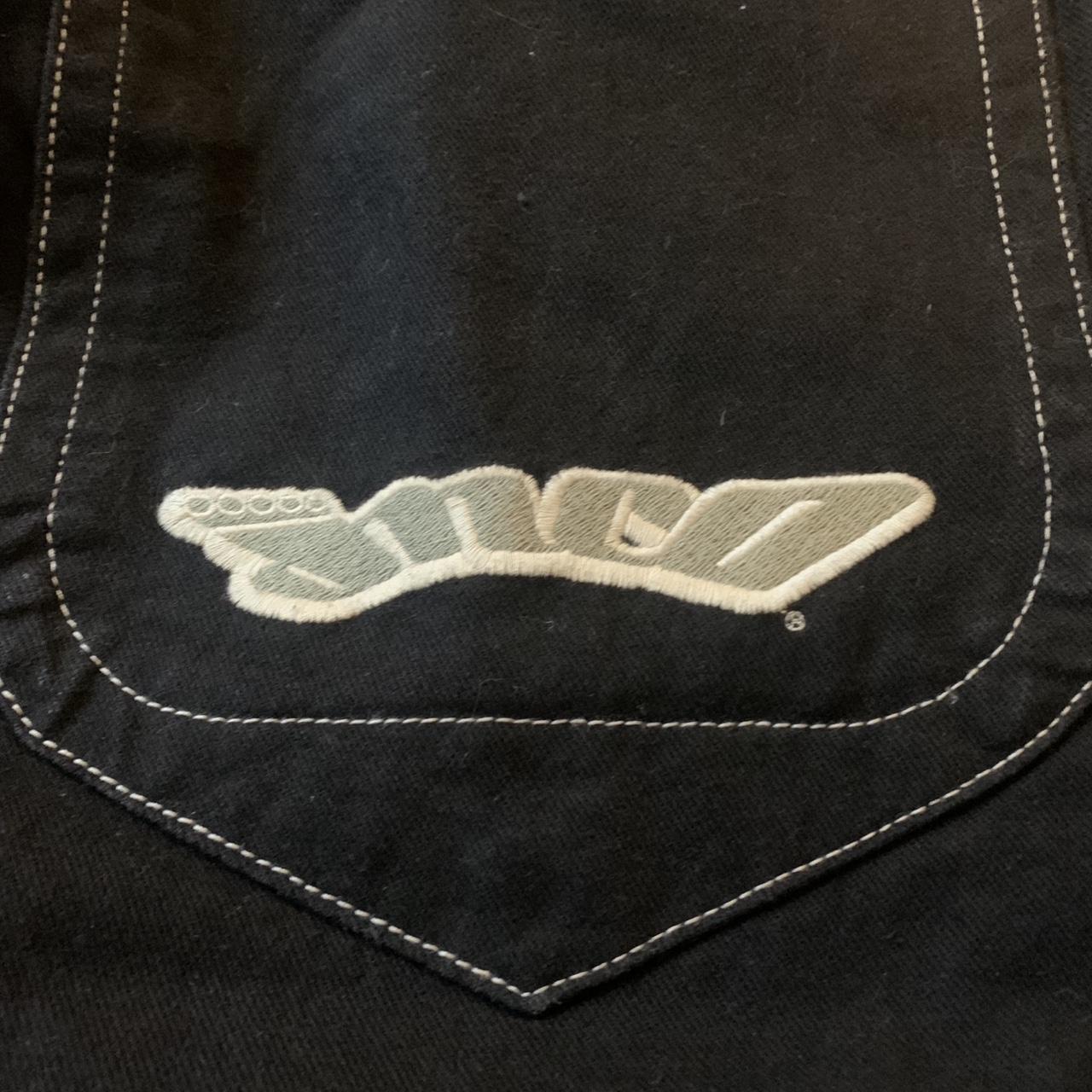 Black wide leg jnco jeans with contrast stitching... | Depop