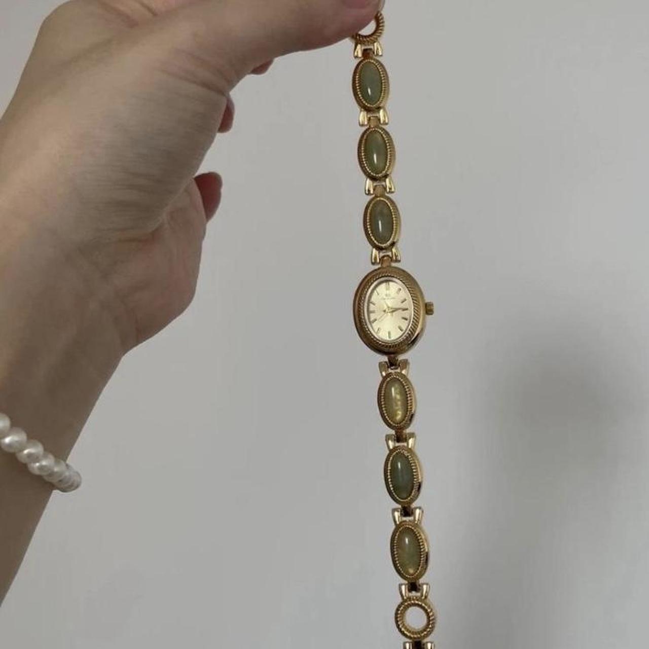 Vintage gold and green stone quartz watch Always get... - Depop