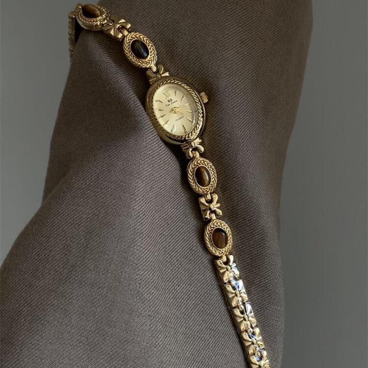 Vintage gold tiger eye stone quartz watch #vintage... - Depop