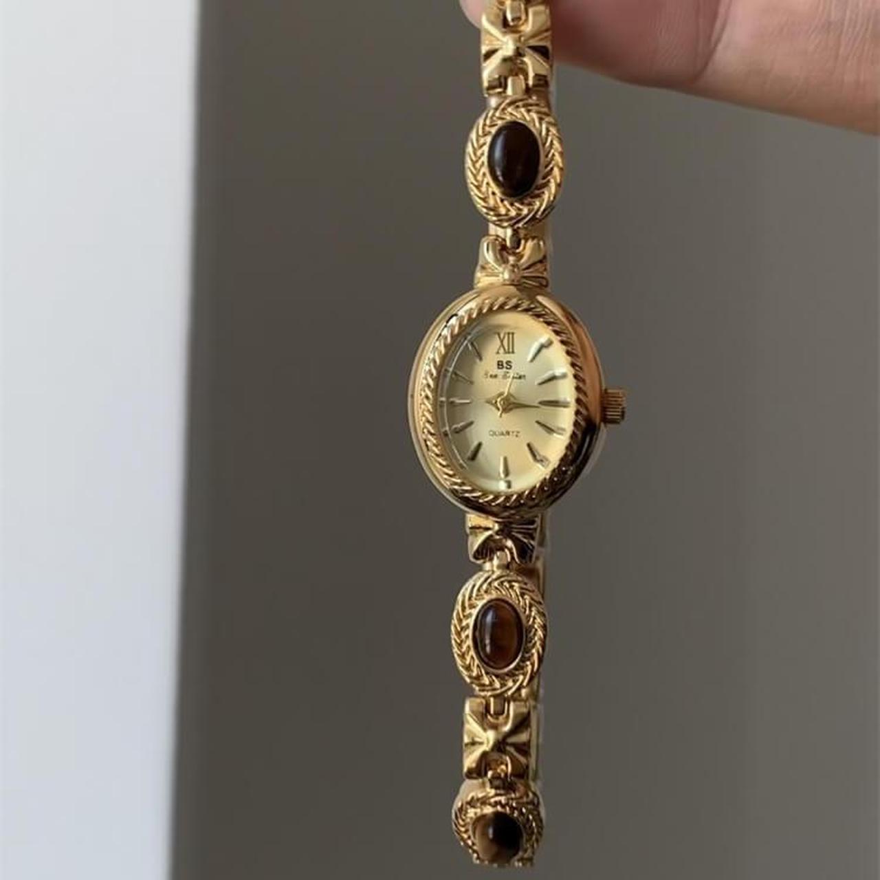 Vintage gold tiger eye stone quartz watch #vintage... - Depop